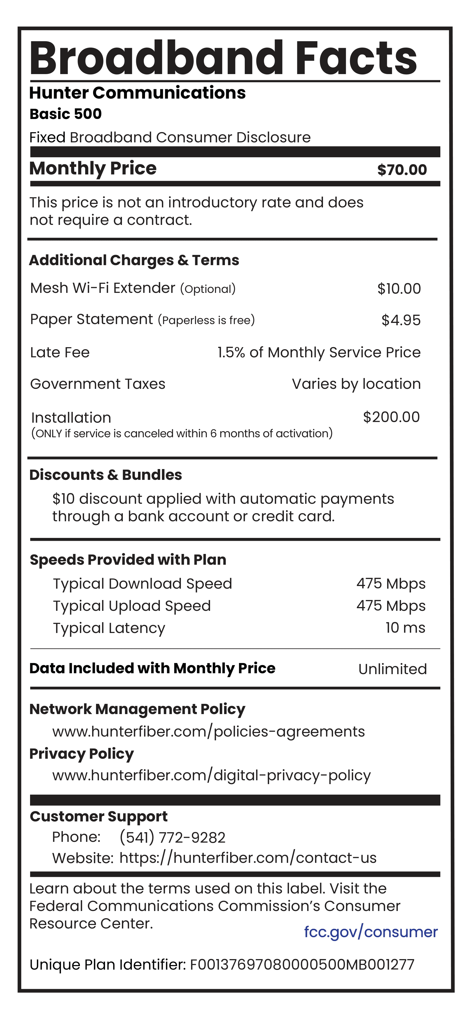 Broadband Facts - 500M - Hunter Communications